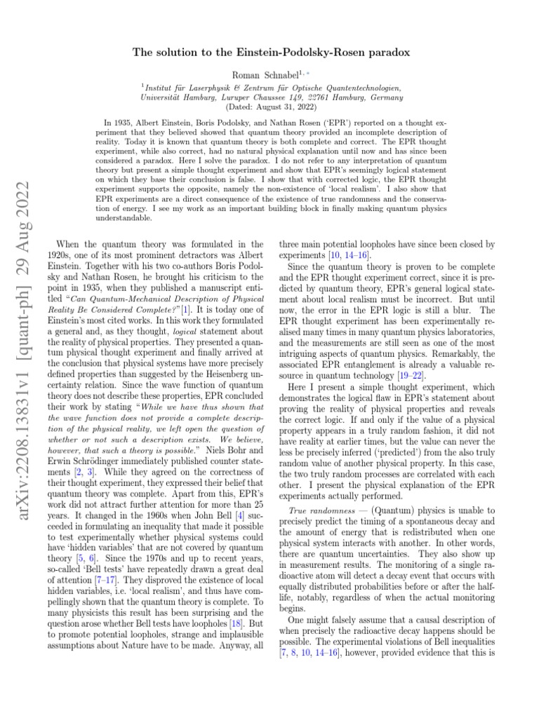 EPR Paradox Contested | PDF | Uncertainty Principle | Quantum Entanglement