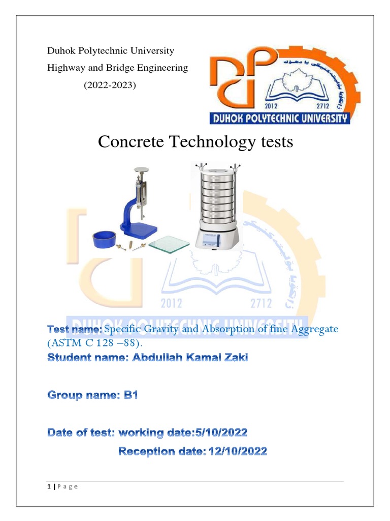 Specific Gravity and Absorption of Fine Aggregate | PDF | Porosity | Weight