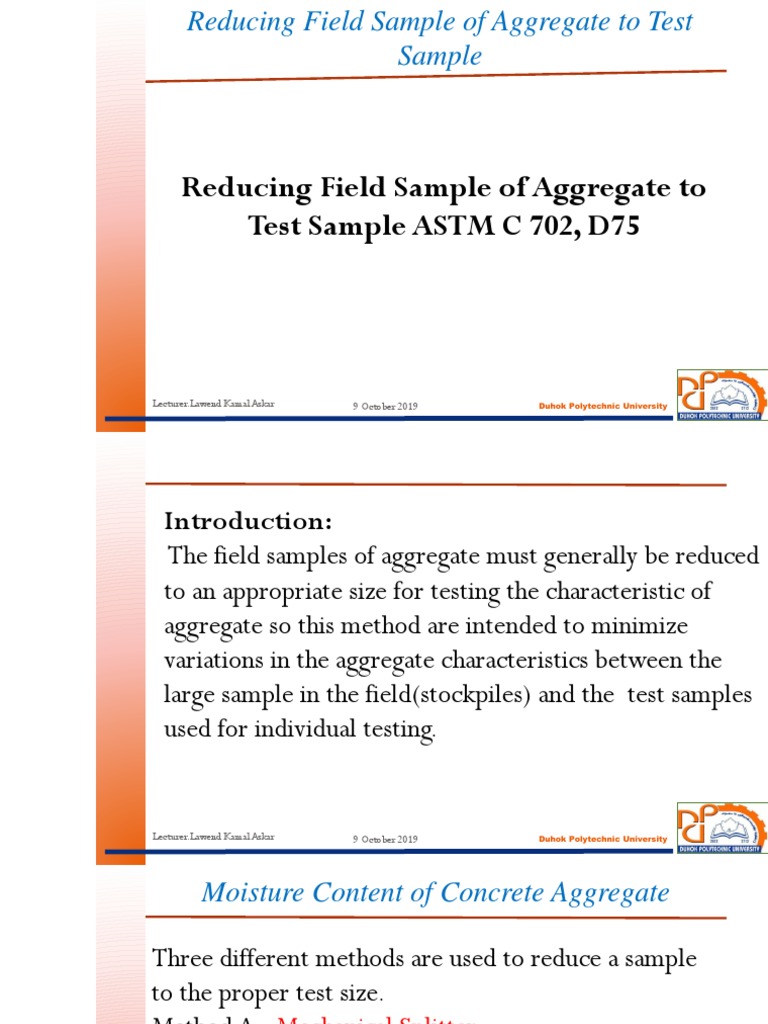 Reducing Field Sample of Aggregate To Test Sample ASTM C 702, D75 | PDF ...