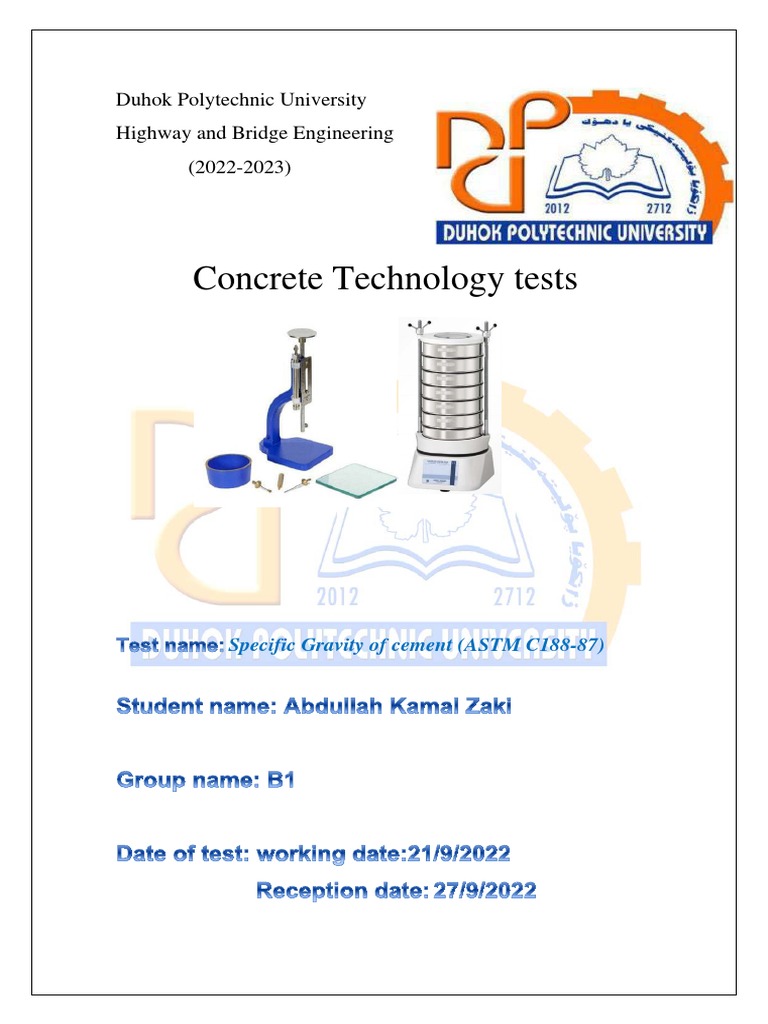 Specific Gravity of Cement (ASTM C188-87) | PDF | Cement | Density