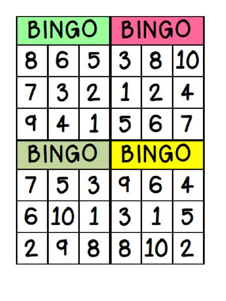 Bingo de Números Hasta 10 | PDF