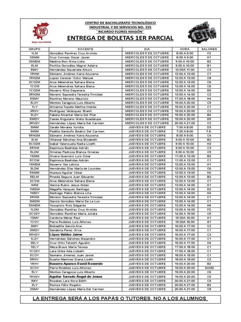 Horarios de Boletas | PDF