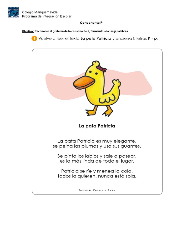 Lectoescritura Letra P | PDF