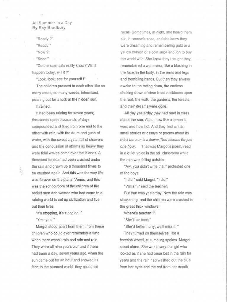 All Summer in A Day | PDF