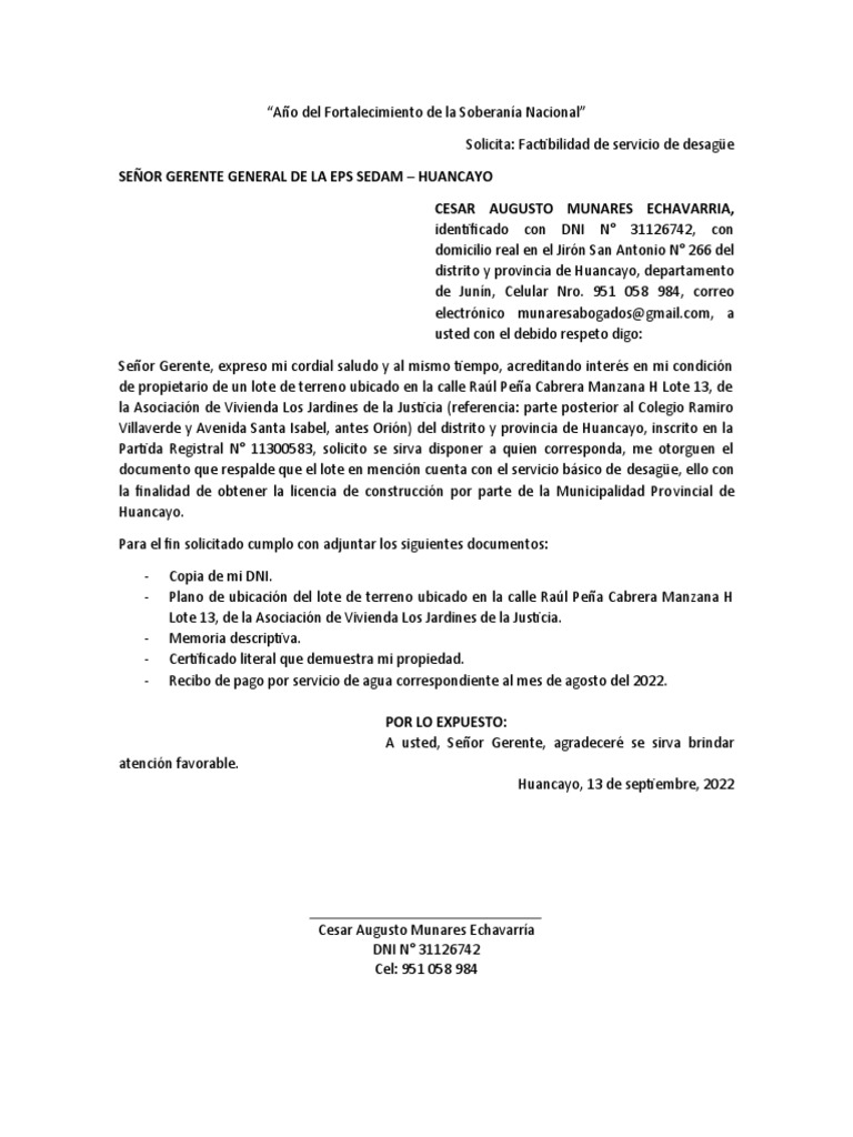 Solicitud A SEDAM - Factibilidad | PDF