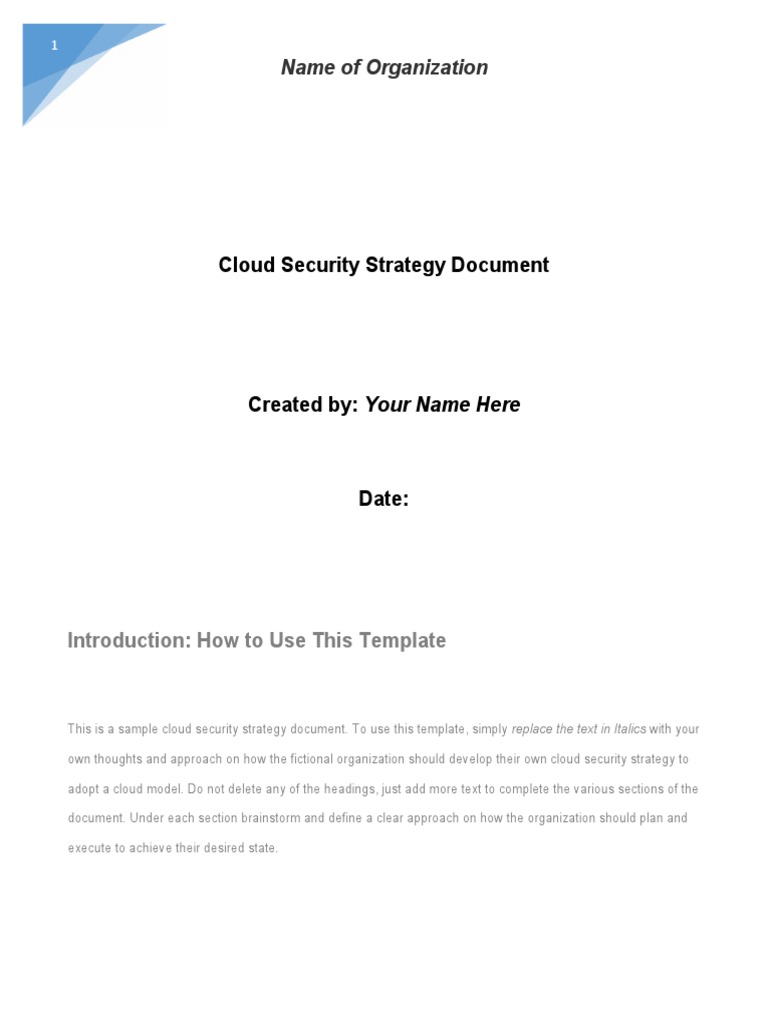 Cloud Security Strategy Document: Name of Organization | PDF | Cloud Computing | Computer Security