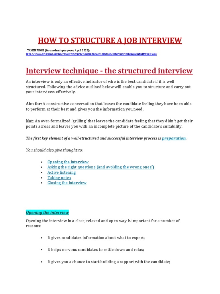 How To Structure A Job Interview | PDF | Job Interview | Pregnancy
