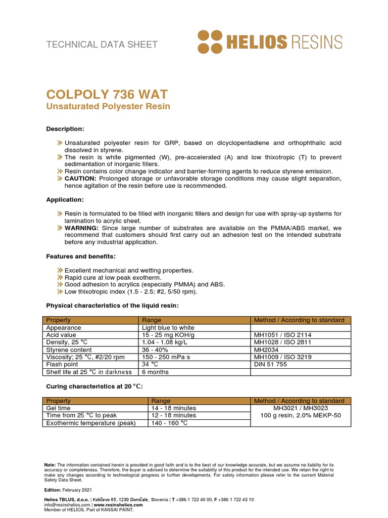 Colpoly 736 WAT TDS | PDF | Poly(Methyl Methacrylate) | Applied And ...