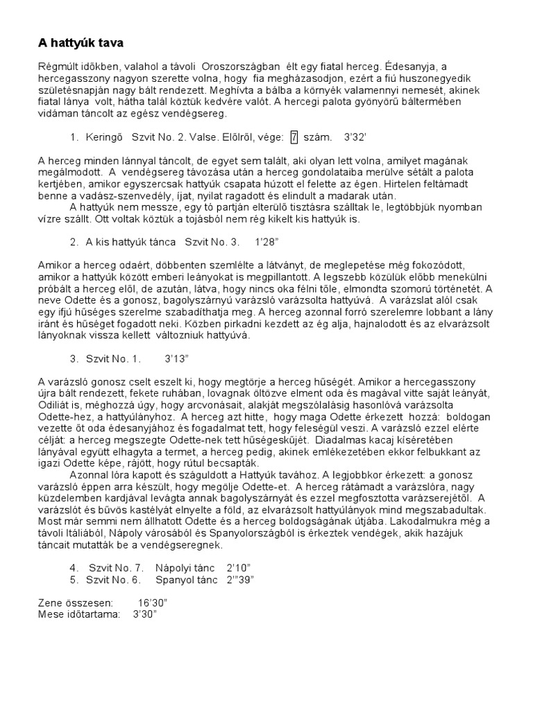 A Hattyúk Tava - Meseszöveg | PDF