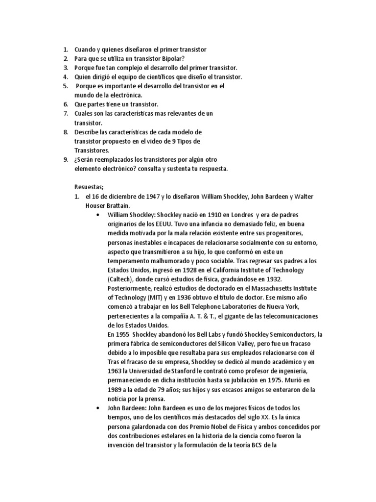 Historia y Uso del Transistor | PDF | Transistor | Transistor de unión ...