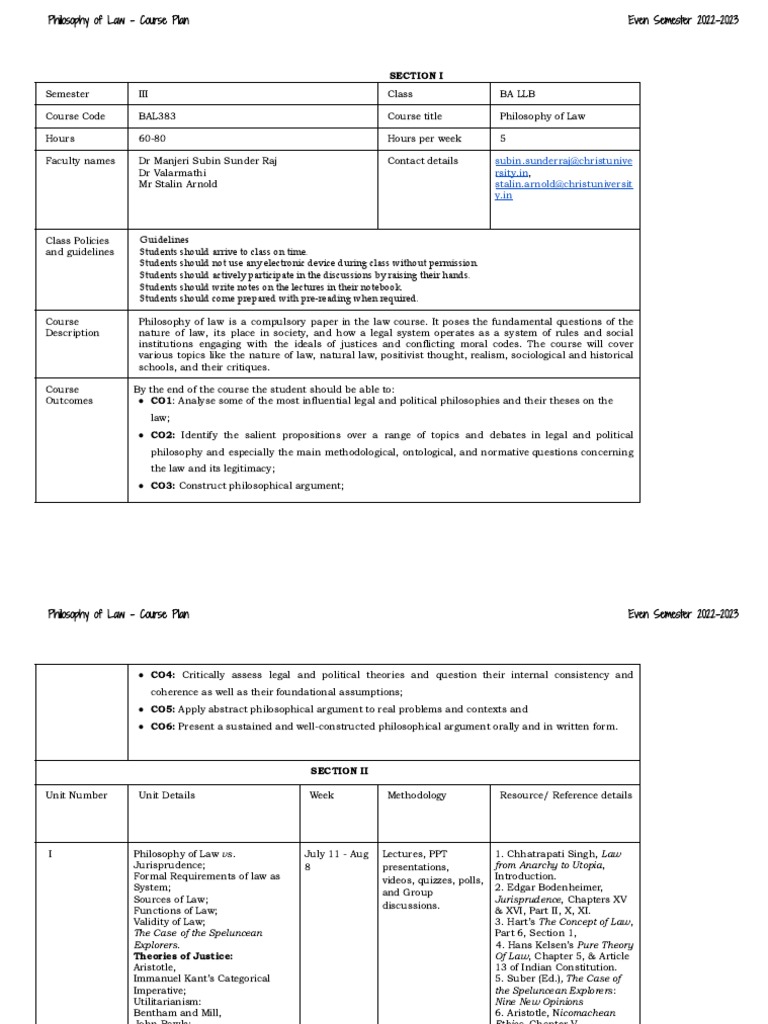 Navigating Complex Philosophies: An Analysis of the Course Plan for Philosophy of Law | PDF ...