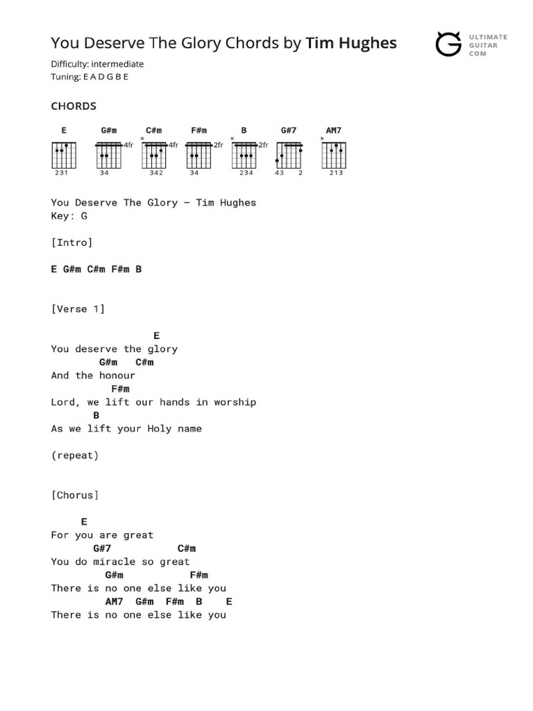 You Deserve The Glory Chords | PDF