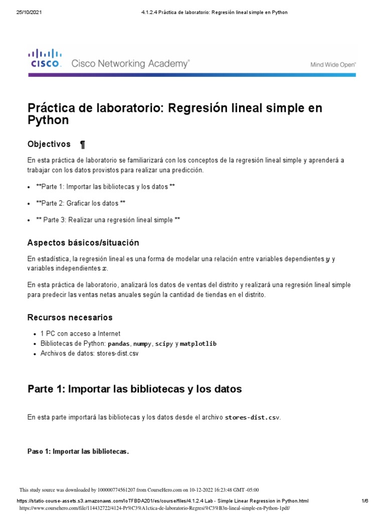 4.1.2.4 PR Ctica de Laboratorio Regresi N Lineal Simple en Python 1 PDF ...