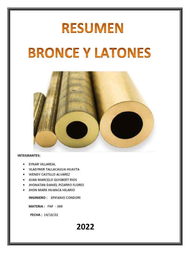 Resumen Bronces y Latones | PDF | Cobre | Latón
