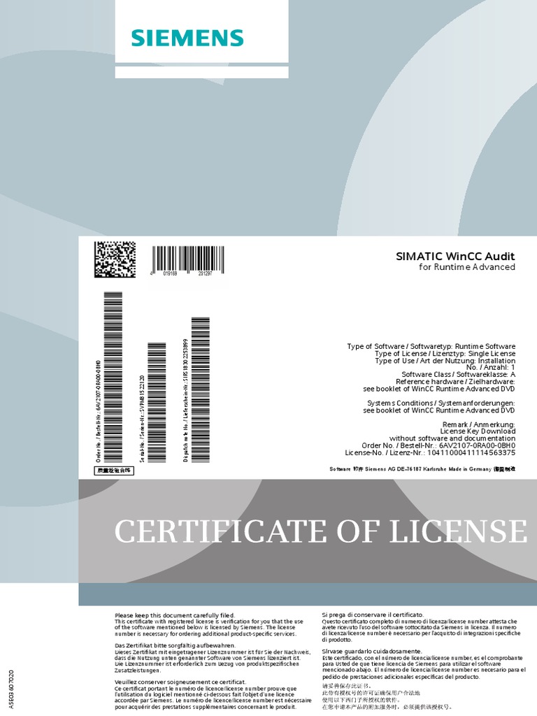 SIMATIC WinCC Audit, ECol-6AV21070RA000BH0-SVPM81522120 | PDF