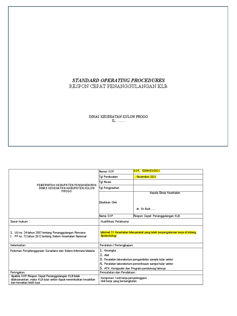 Sop Respon Cepat KLB | PDF