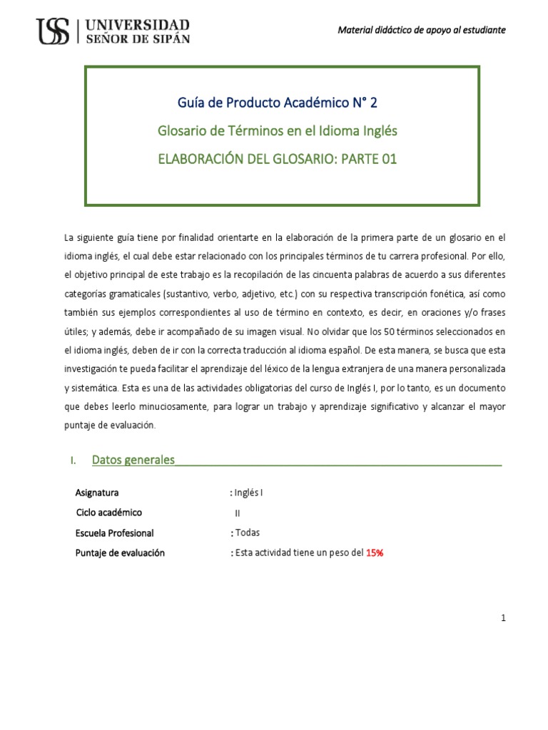 GUíA PRODUCTO ACADÉMICO 2 - PA2-2022-2 | PDF | Idioma en Inglés | Diccionario