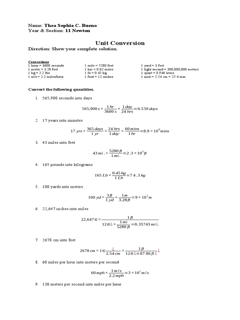 Unit Conversion Worksheet | PDF | Foot (Unit) | Gallon
