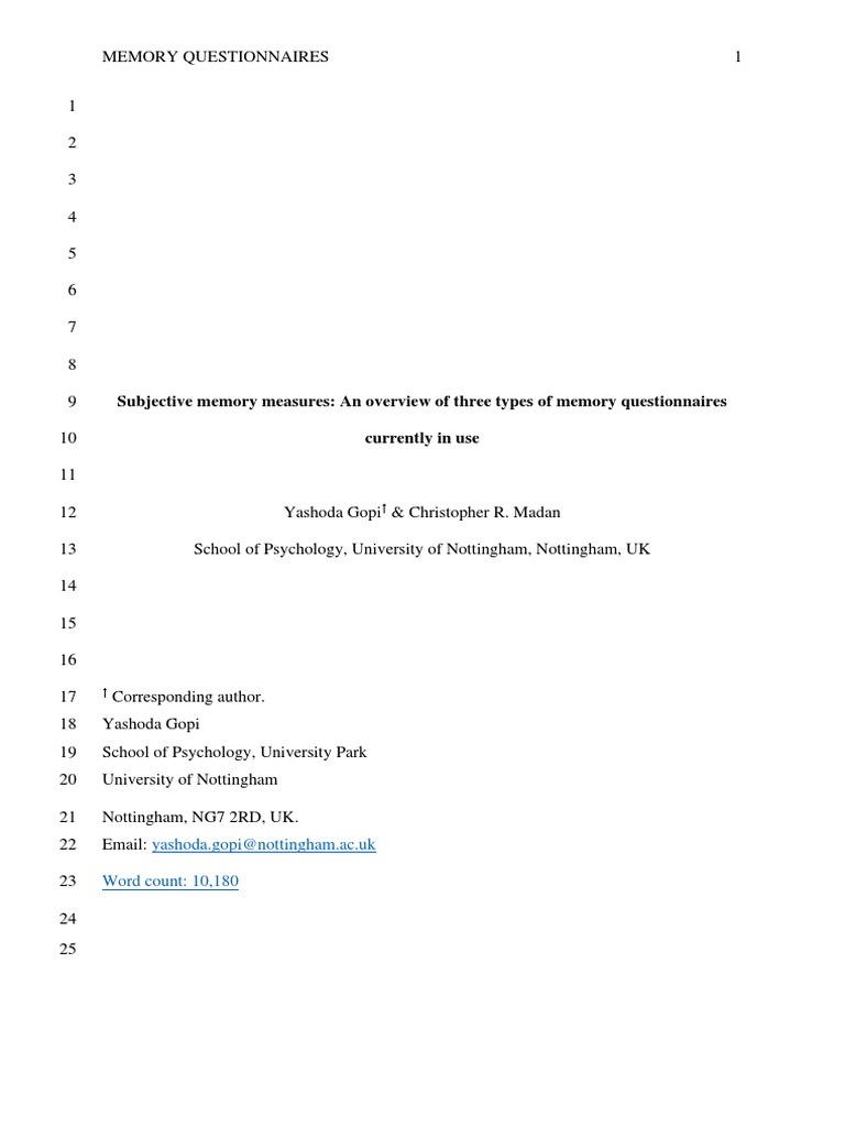 Memory Questionnaires Overview | PDF | Self Efficacy | Memory