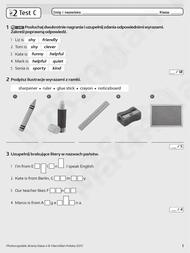 Brainy kl4 Unit Test 2 Dyslexia | PDF