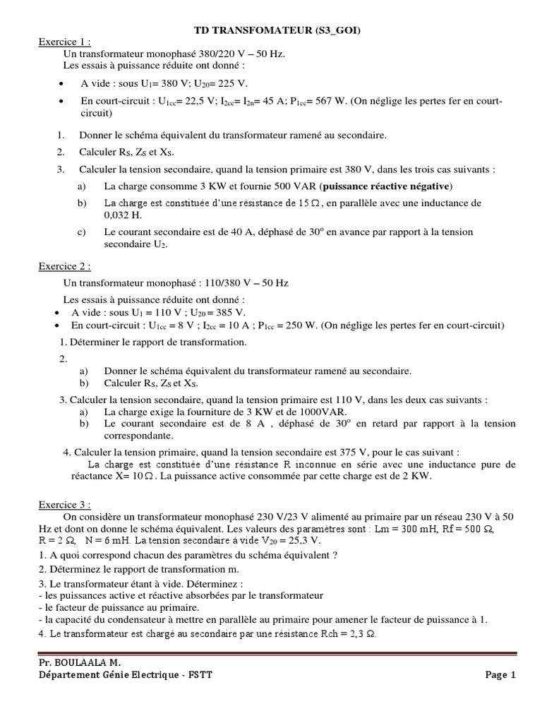 TD Transfo GOI S3 | PDF | Transformateur électrique | Impédance ...