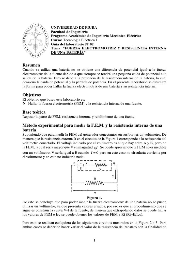 Lab - 02 - FEM y Resistencia Interna de Una Batería | PDF | Resistencia ...
