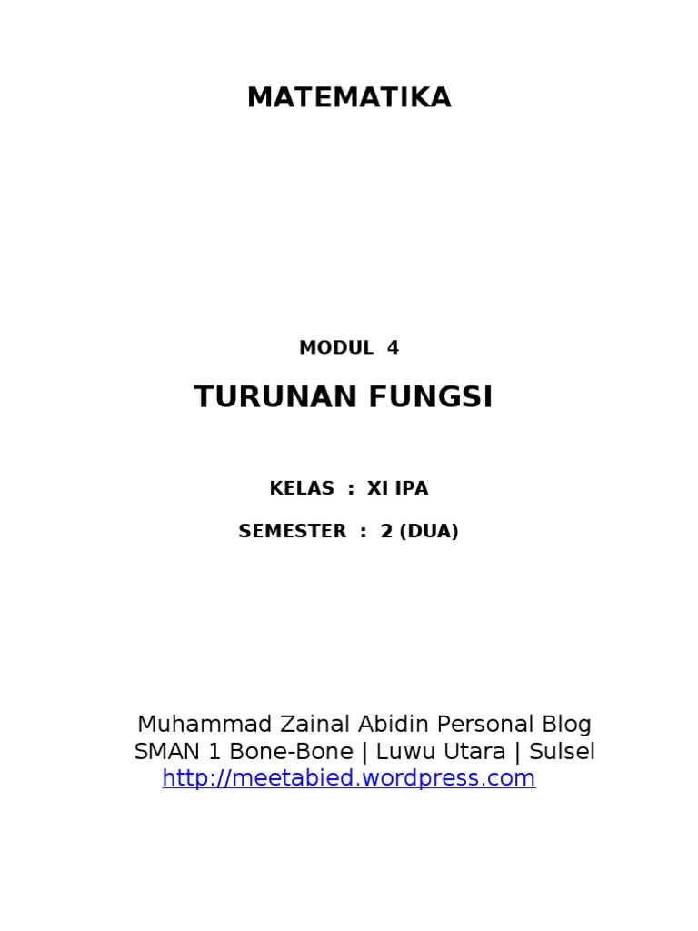 Modul Matematika Kelas Xi Turunan Fungsi | PDF