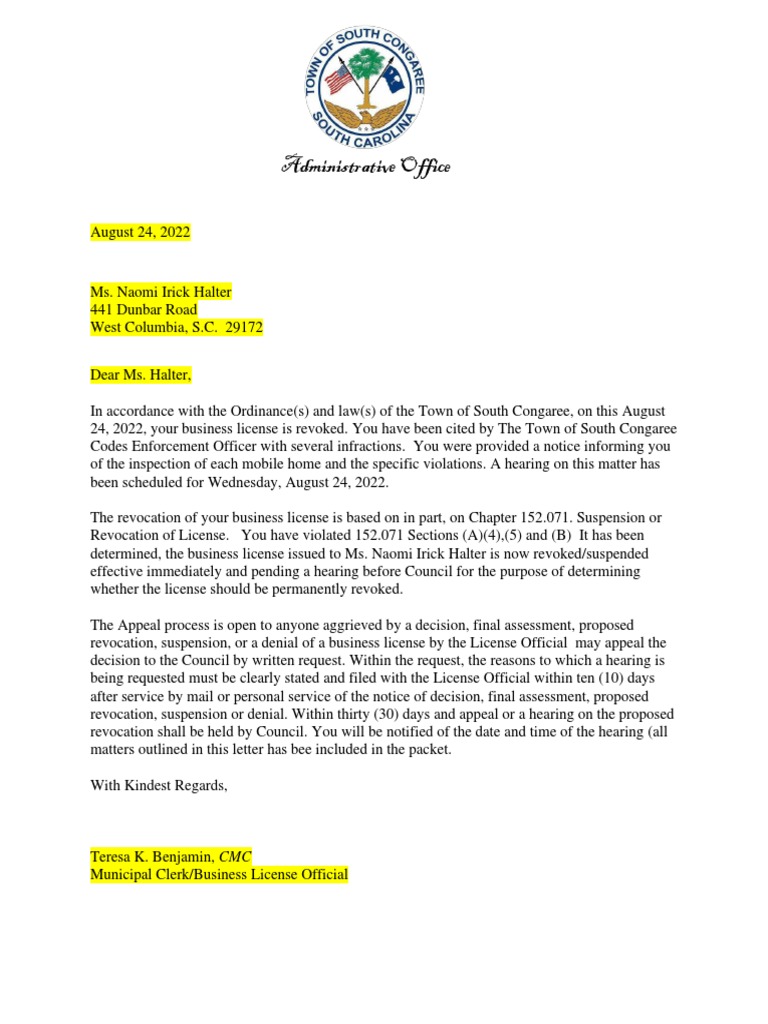 Business License Revocation Notice | PDF | License | Justice