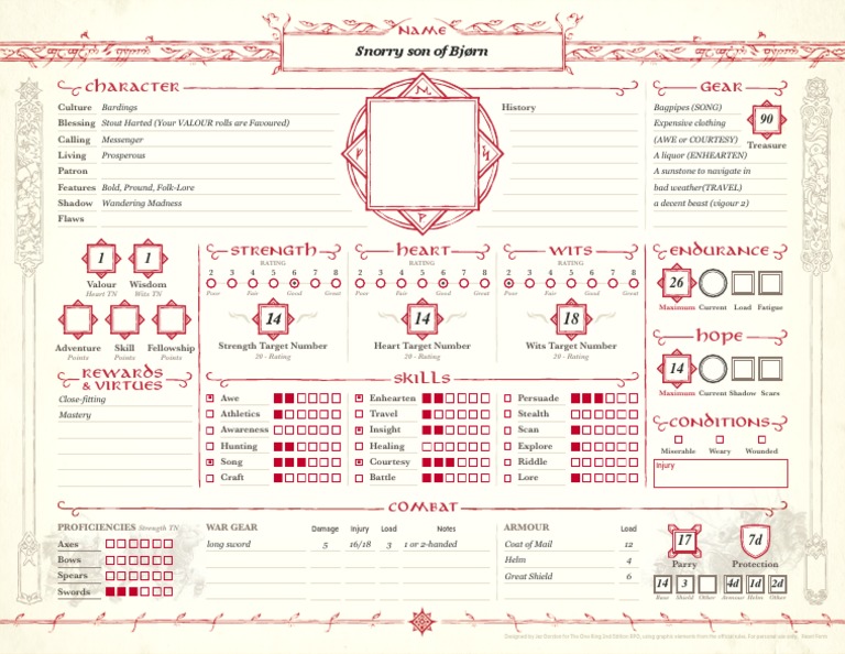 TOR Custom Character Sheet by Jez Gordon | PDF