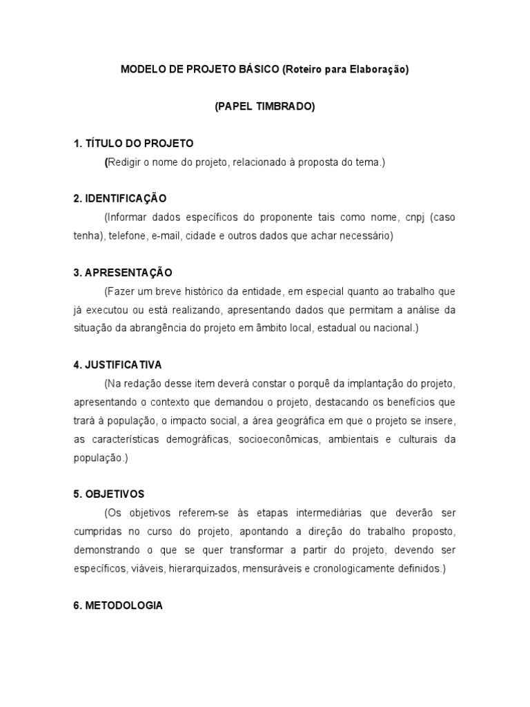 01 Modelo de Projeto em Branco para Preencher | PDF | Negócios ...
