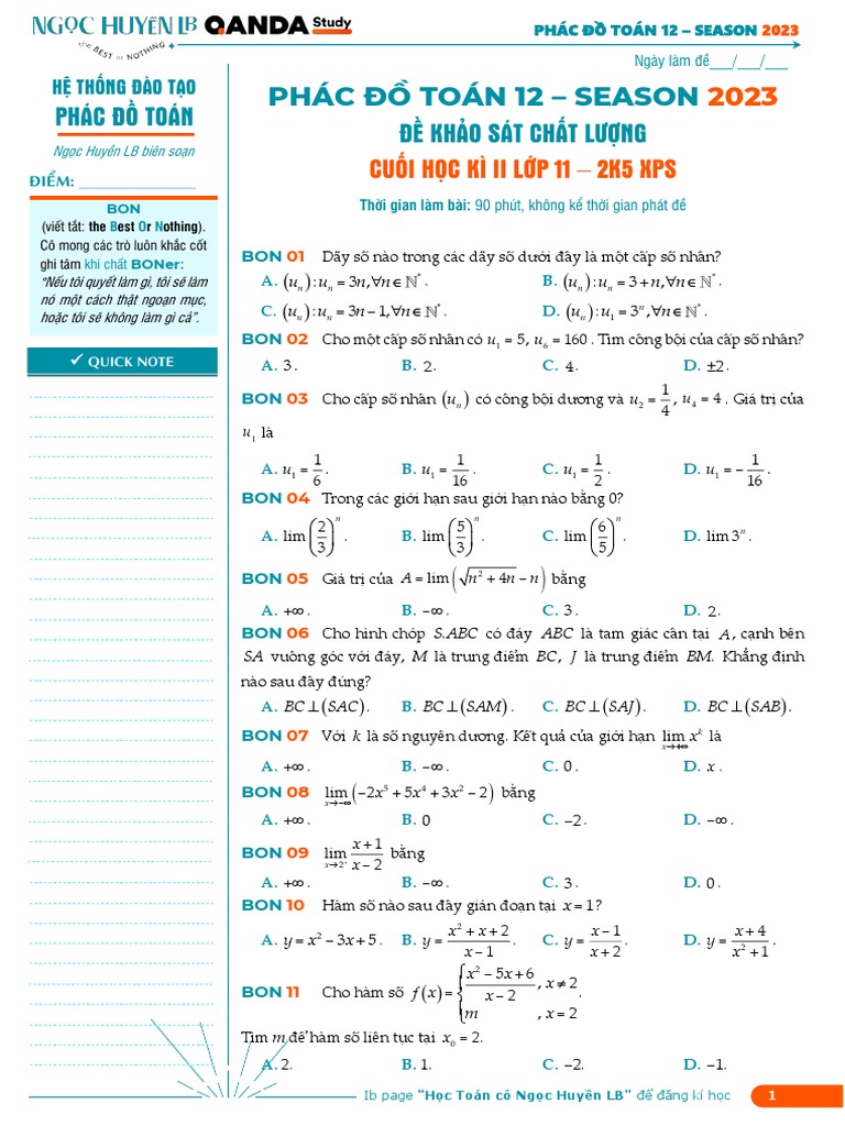 (Cô Ngọc Huyền Lb) Đề Kscl Cuối Hk II Lớp 11 - 2k5 Xps (17-4) | PDF
