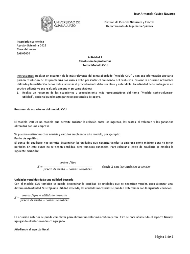Actividad 2 Resolución de Problemas - Modelo CVU - JACN | PDF ...