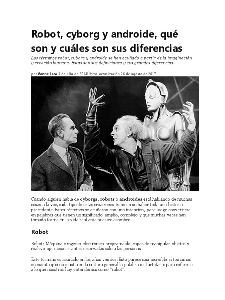 Robot, Cyborg y Androide, Qué Son y Cuáles Son Sus Diferencias | PDF ...