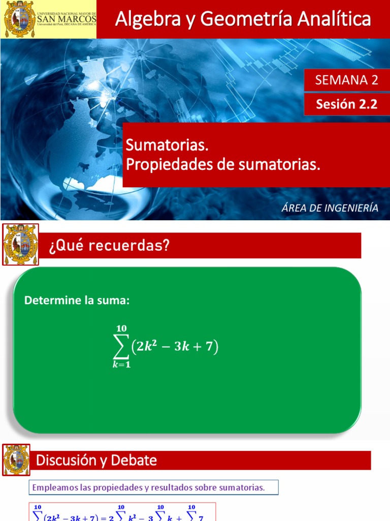 SESIÓN 2.2 - Sumatorias-Propiedades | Descargar gratis PDF | Número Real | Matemáticas