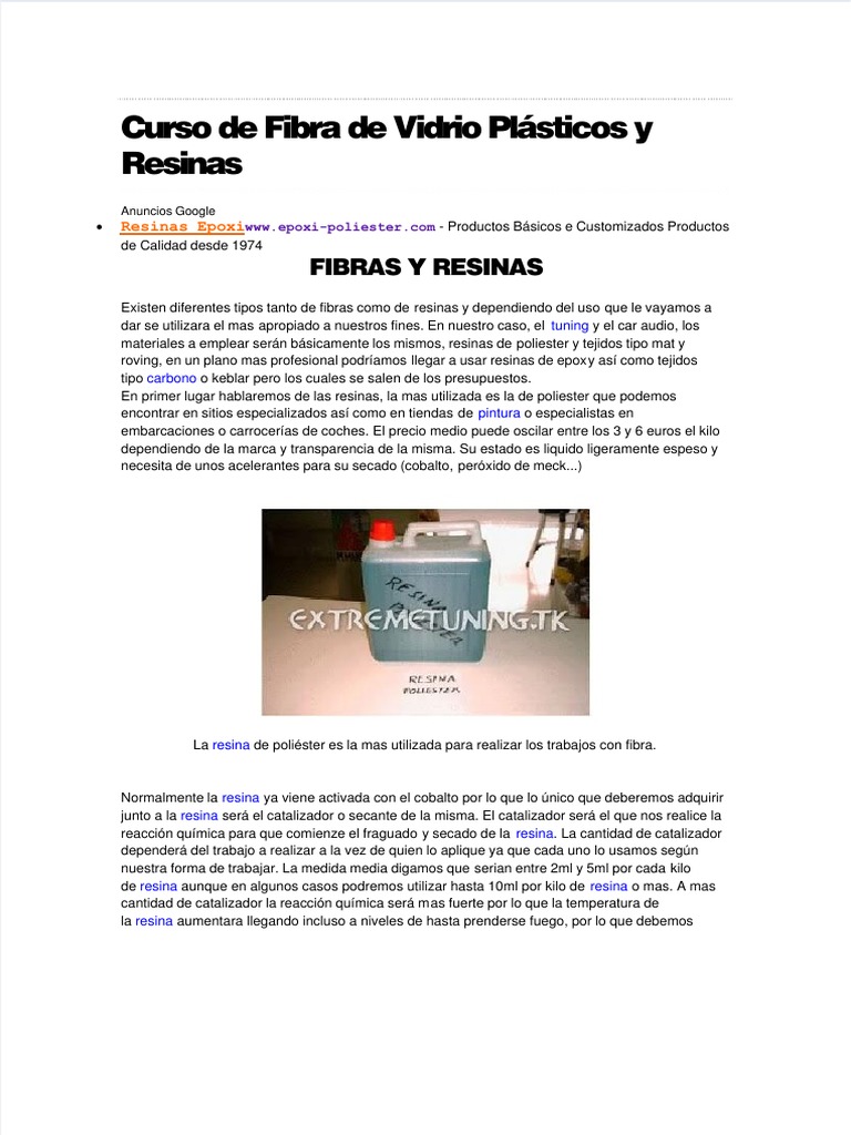 Fdocuments - Ec - Curso de Fibra de Vidrio Plasticos y Resinas | PDF | Fibra de vidrio | Epoxy