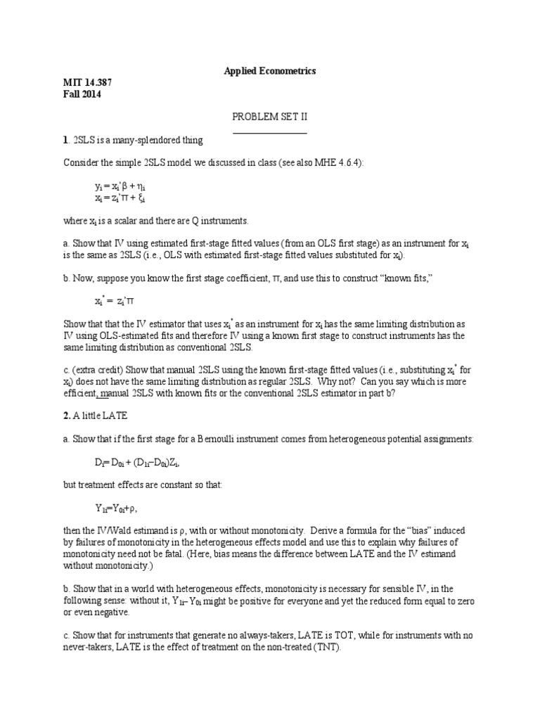 MIT14 387F14 Problemset2 | PDF | Ordinary Least Squares | Multivariate ...