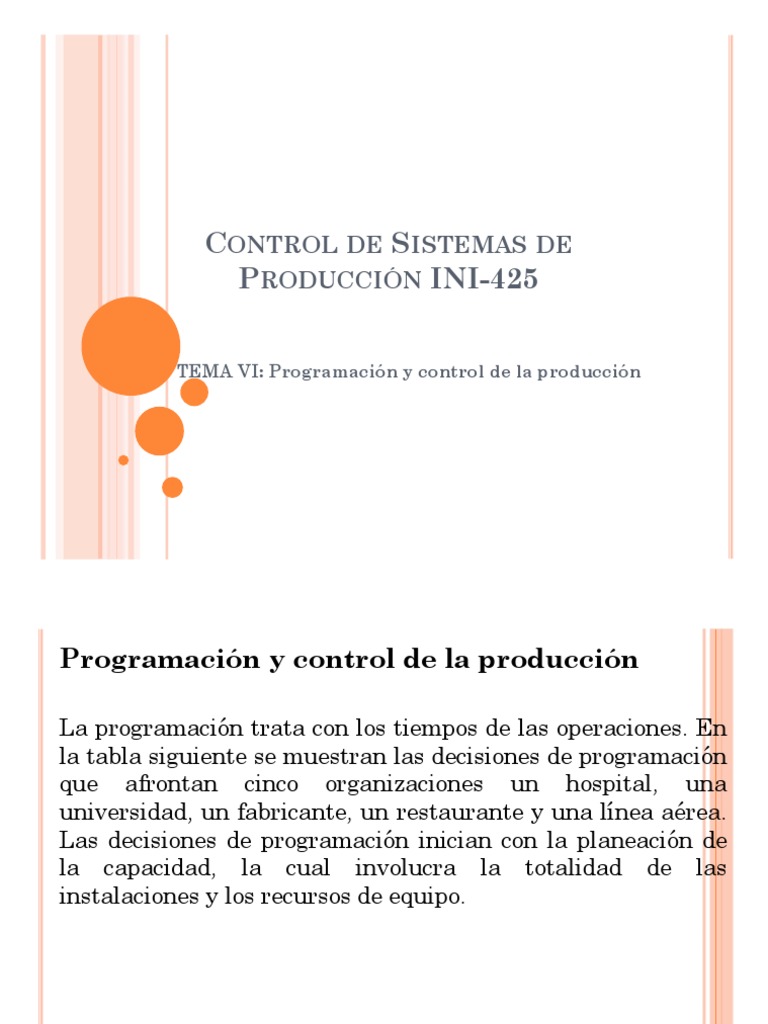 TEMA VI. Programación y Control de La Producción | PDF | Programación ...