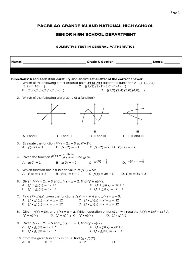 General Math Summative Test Guide | PDF | Function (Mathematics ...
