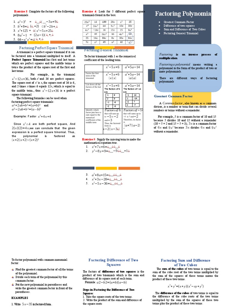 Factoring Brochure 2022-2023 | PDF | Factorization | Mathematical Concepts