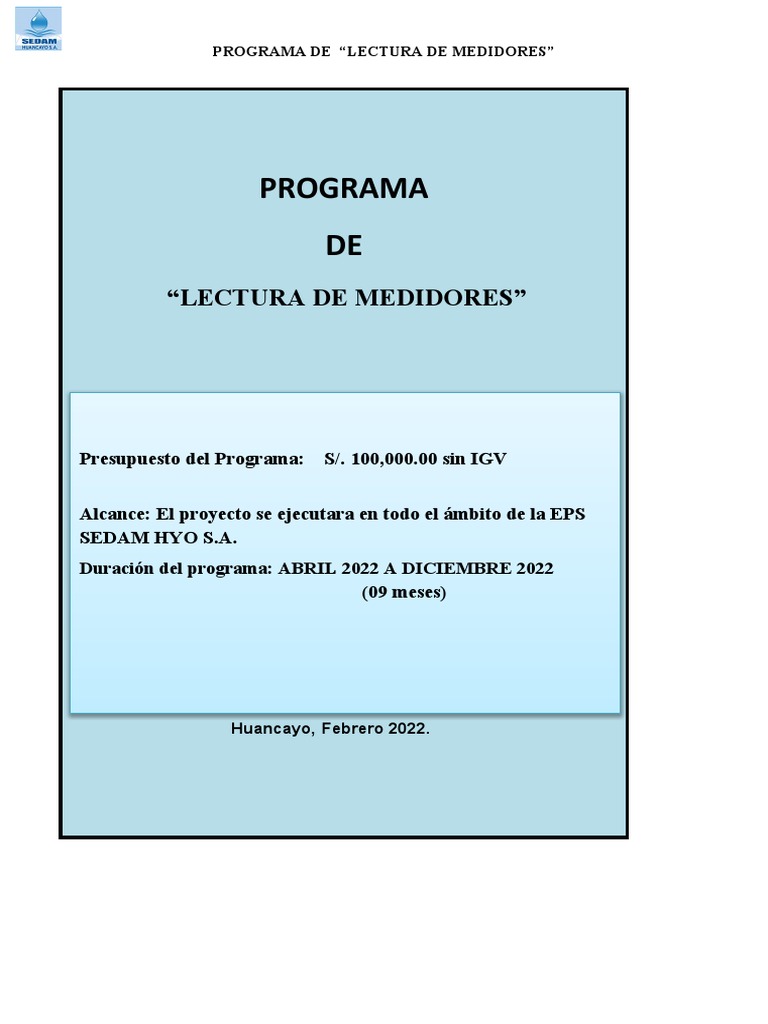 Programa Lectura de Medidores 2022 | PDF | Presupuesto | Economias