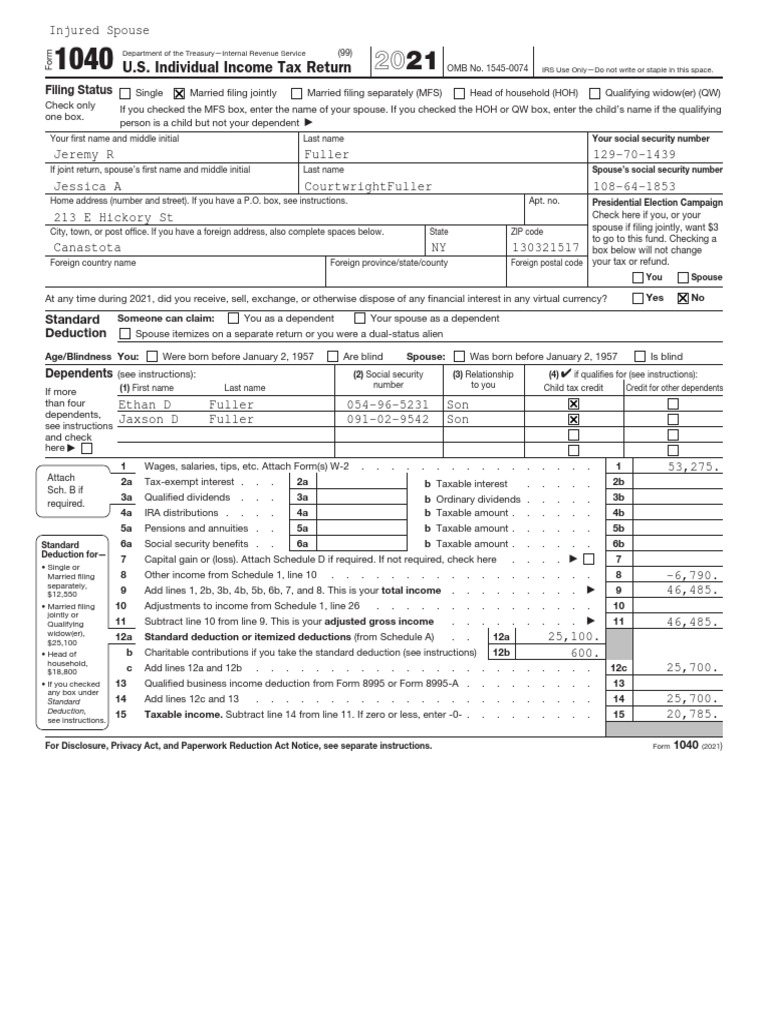2021 TaxReturn | PDF | Tax Refund | Irs Tax Forms