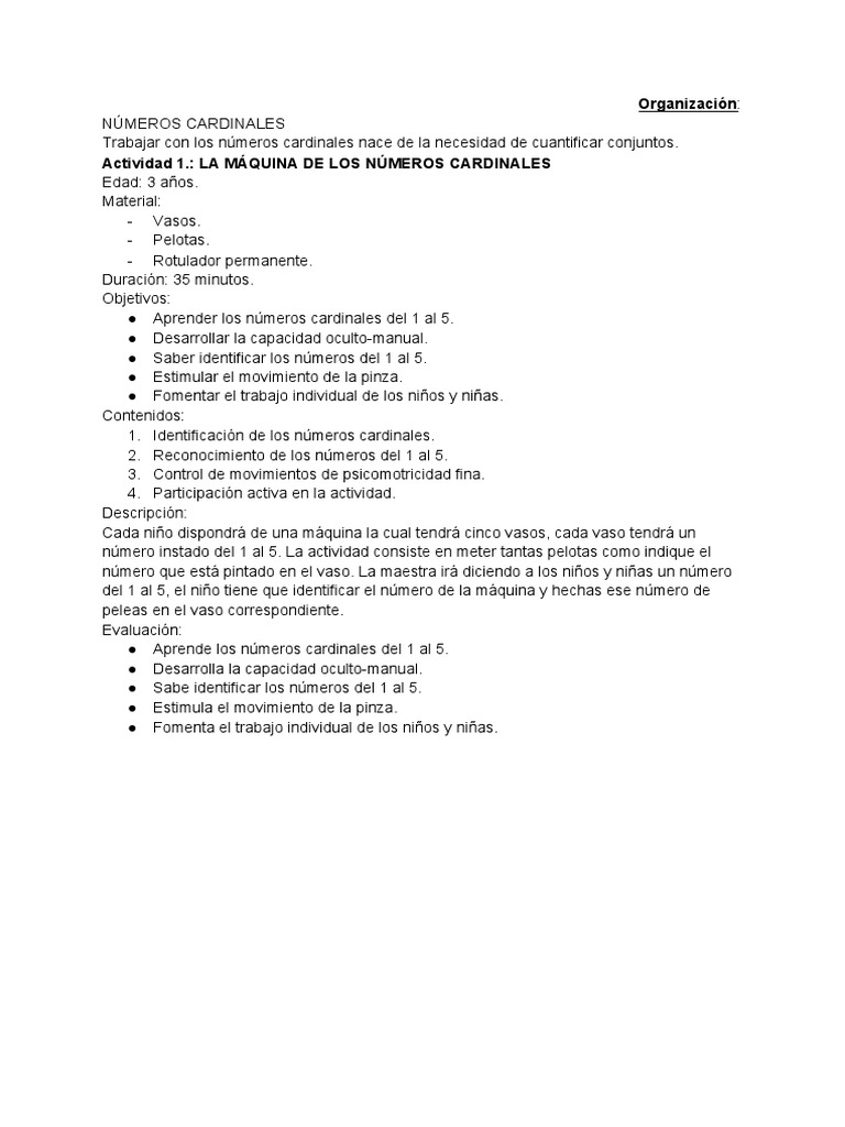 Tarea Actividades Números Cardinales | PDF