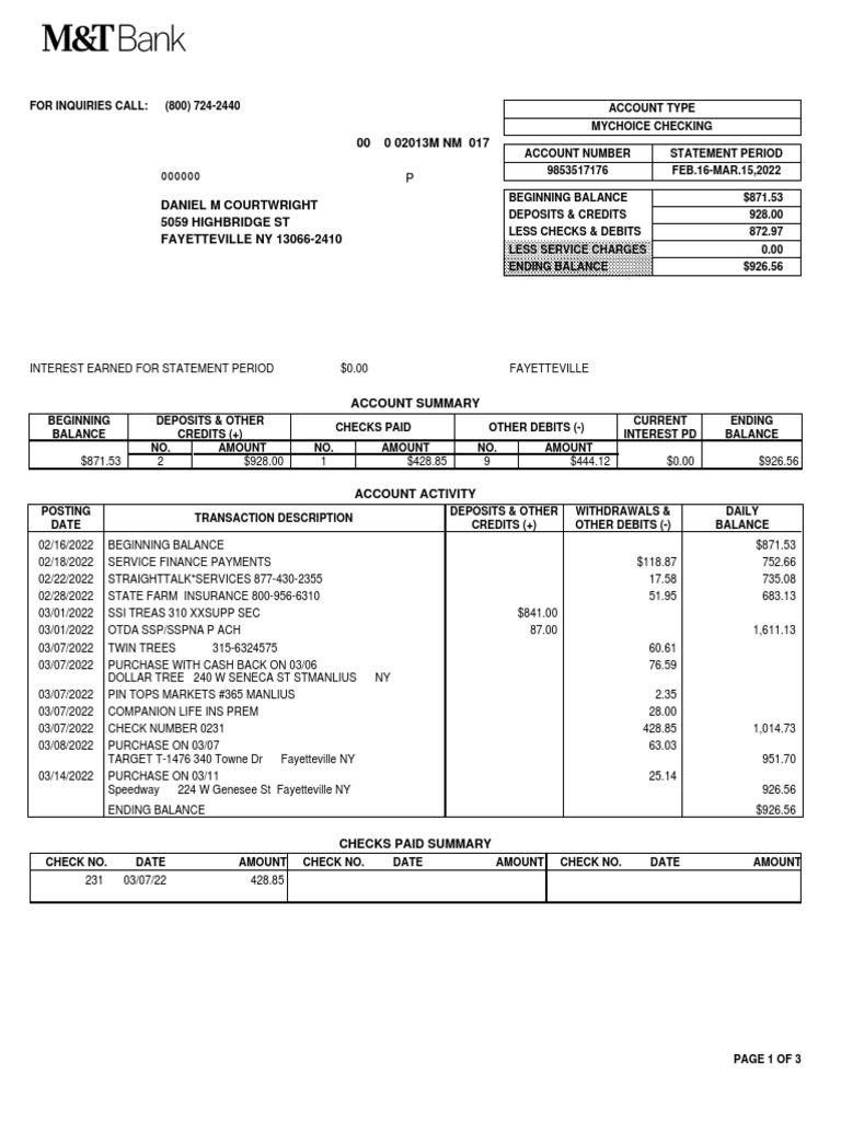 Dan Bank Statement | PDF | Overdraft | Cheque