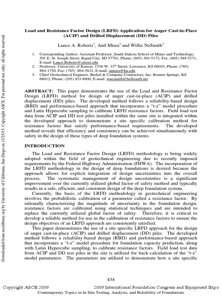 Load and Resistance Factor Design (LRFD) Application For Auger Cast-In-Place | Download Free PDF ...