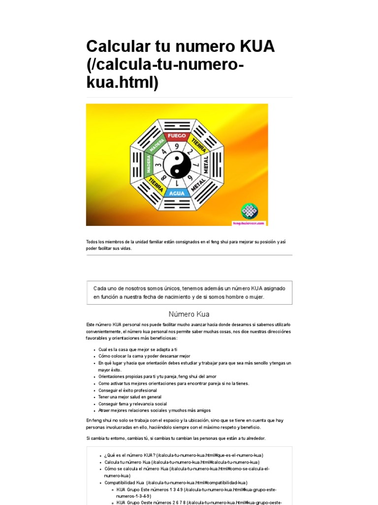 Calcula Tu Número Kua, Orientaciones - Feng Shui Crecer | PDF | Feng ...