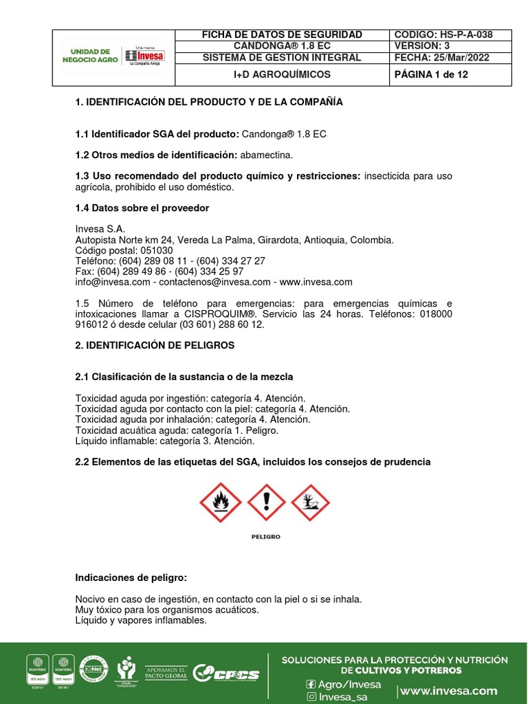 FDS Candonga 1.8 Ec | PDF | Pesticida | Agua