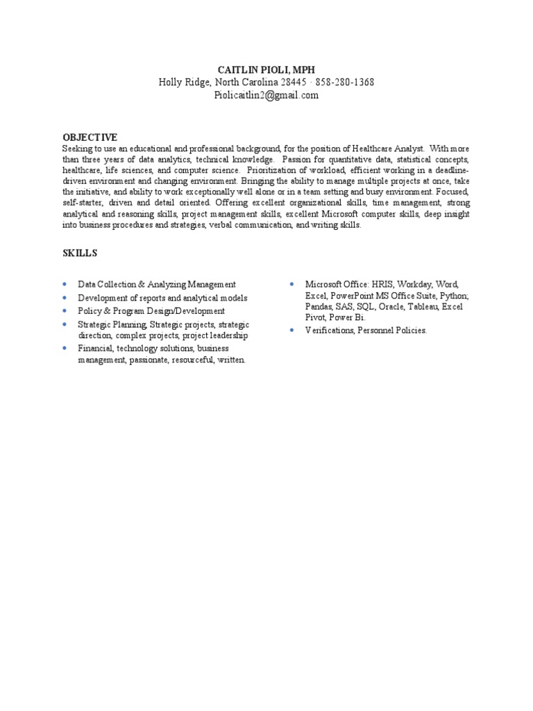 Resume Caitlin Pioli 2022 | PDF | Data | Data Analysis