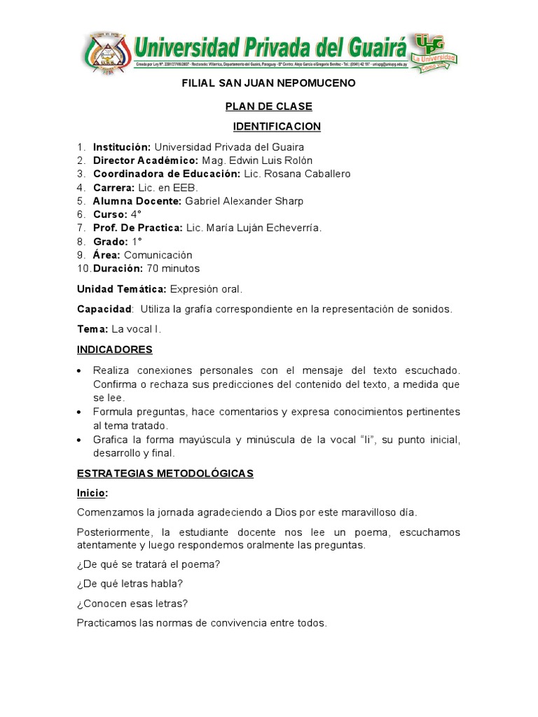 Plan Clase 1 | PDF