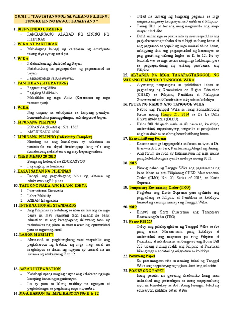 FIL 101 Reviewer | PDF