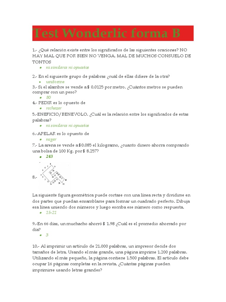 Test Wonderlic Forma B | PDF | Espiritualidad